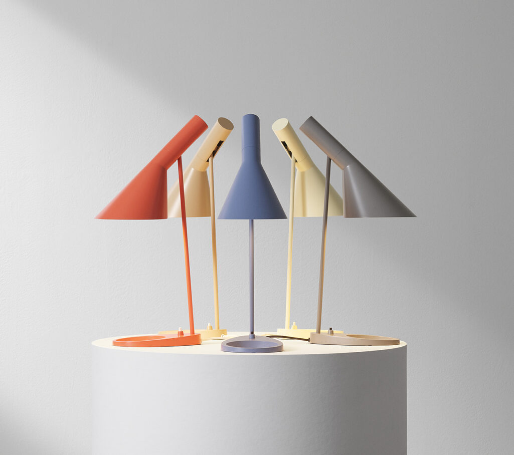 Louis Poulsen AJ lamp series by Arne Jacobsen in pastel shades ...